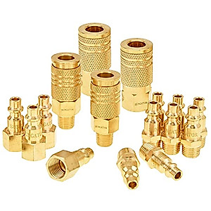 SUNGATOR Air Fittings, (16-Piece) Air Coupler and Plug Kit, Solid Brass Quick Connector Set, Industrial 1/4" NPT Air Tool Fittings Set with Storage Case