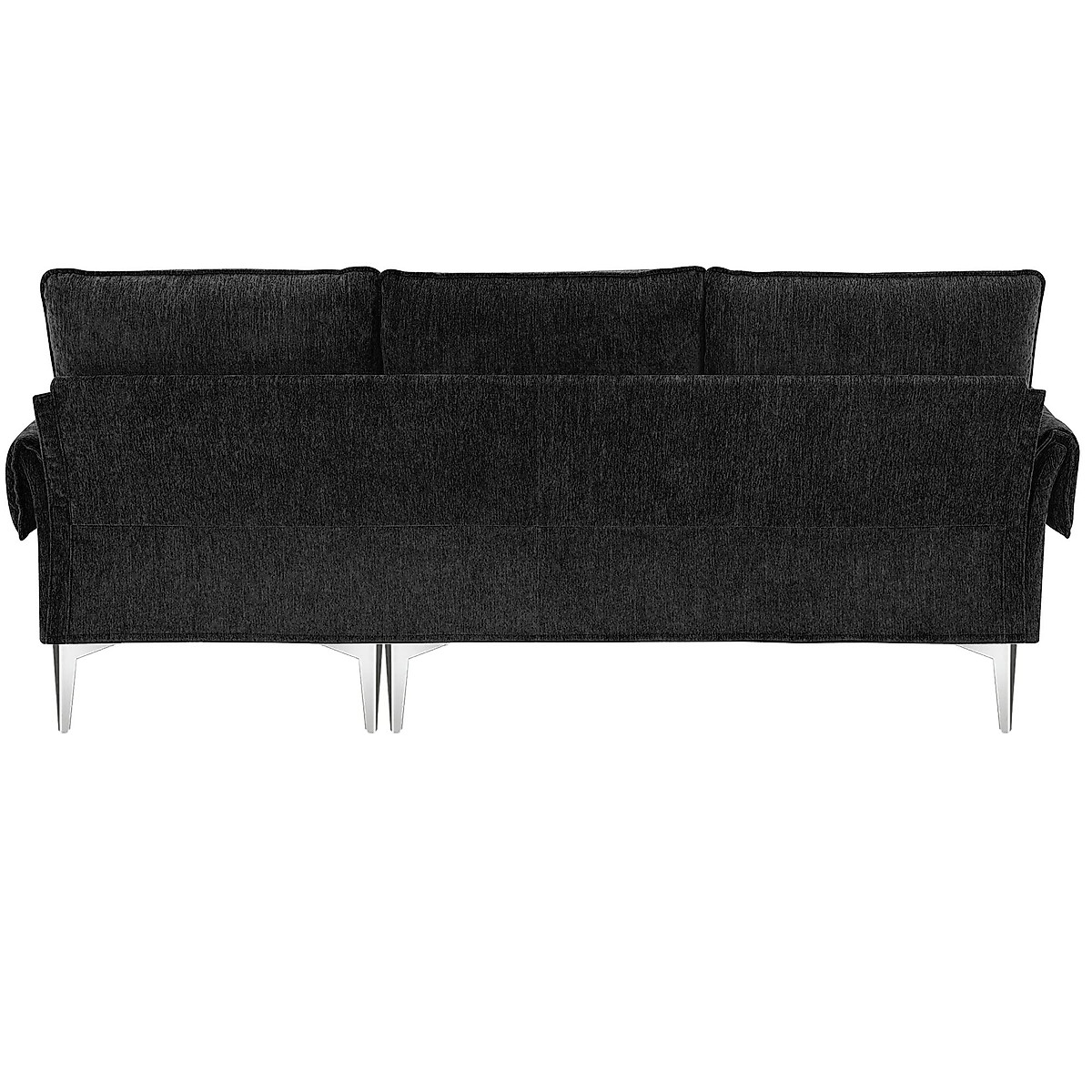 L-Shaped Sofa with Chaise Lounge, Reversible Sectional Sofa Couch with 2 Pillows, Upholstered Couch for Living Room, Bedroom, Small Space (Black)