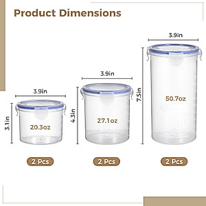 OMISTAR 6PCS Plastic Food Storage Jars with Airtight Lids, 50oz 27oz 20oz Round Airtight Plastic Canisters, Meal Prep Food Storage Container Set, BPA Free PP Pantry Organizers