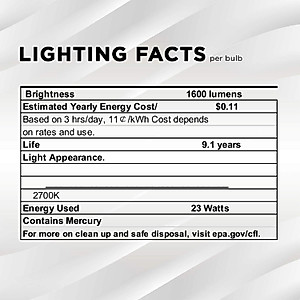 SLEEKLIGHTING E26 Standard Screw Base 23Watt CFL Light Bulb - 4 Pack 2700 Kelvin for a Warm White and 1600 Lumens (100 Watt Light Bulb Equivalent) - UL Listed