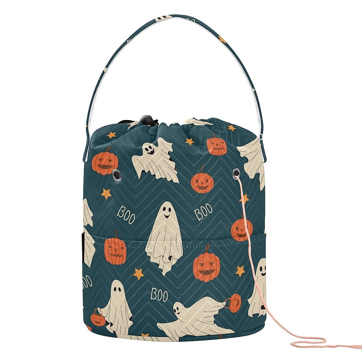 Aslsiy Yarn Bag Ghost Carry Pumpkin Basket Small Crochet Bag Halloween Knitting Project Bag for Yarns Crochet Accessories Gifts for Crocheter Knitter