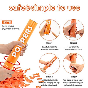 Confetti Cannons Orange 12Pack Party Popper Shooters 12 Inch Confftti Cannnons Launches 20-25ft Biodegradable Confftti Poppers forBirthday,Wedding,Graduation, New Years Eve Celebration