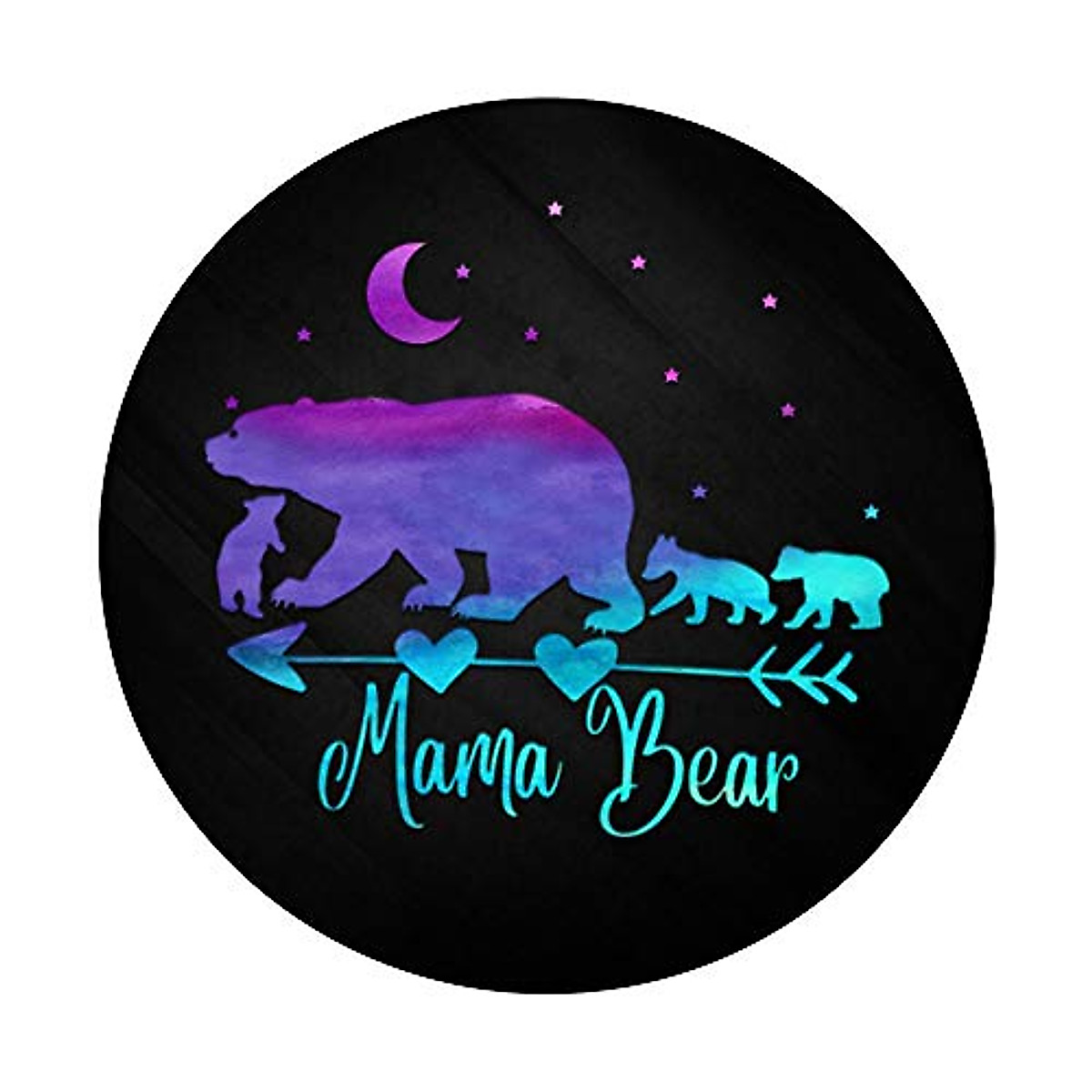Purple Turquoise Watercolor Mama Bear Three Cubs On Black PopSockets Swappable PopGrip