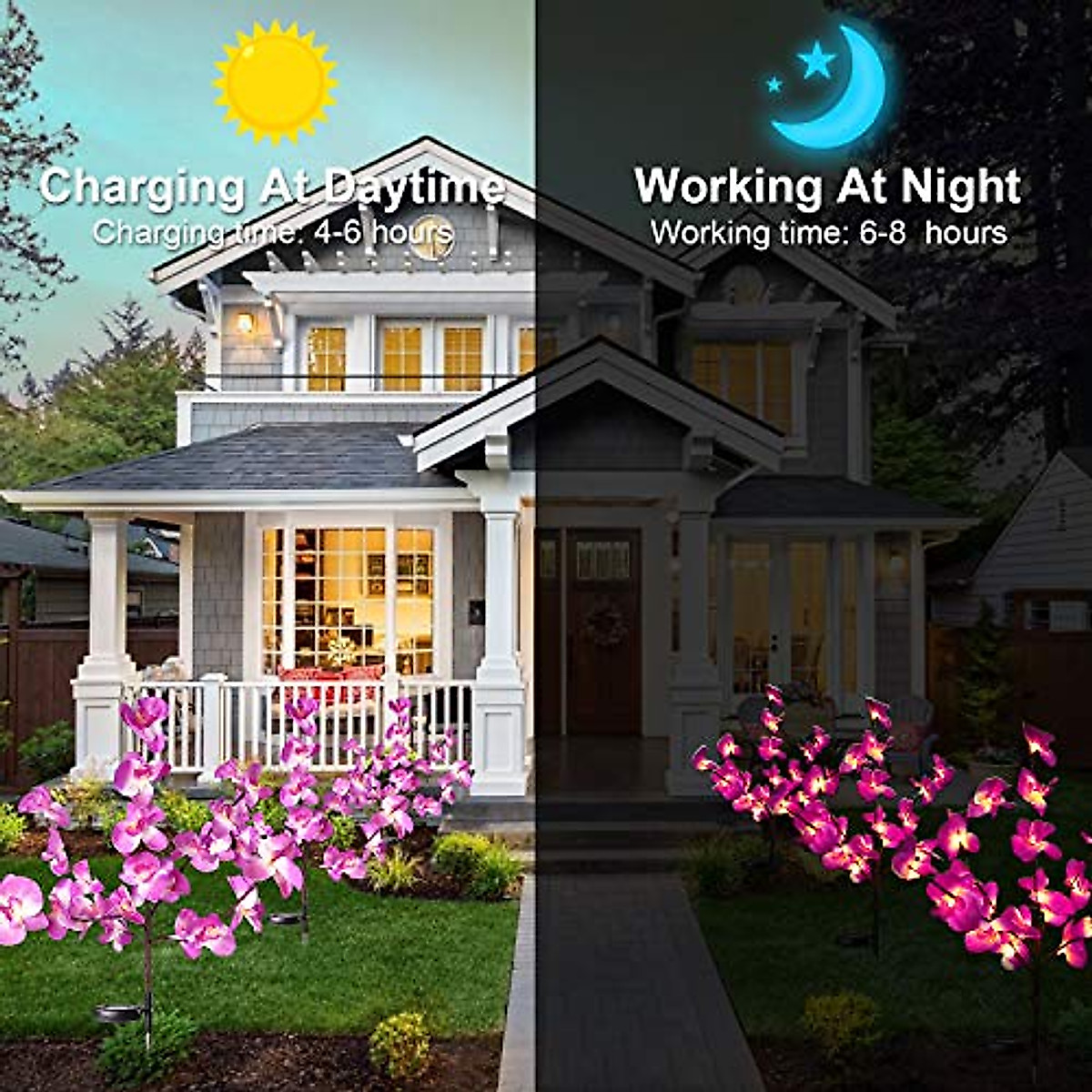 HeyMate Outdoor Solar Flower Lights Garden Decorative - 2 Pack Solar Purple Orchid Flower Lights Waterproof Solar Christmas Decorative Lights for Patio, Yard, Backyard, Pathway