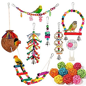 Bird Toys 17 Pcs Bird Parakeet Swing Chewing Hanging Toys Climbing Ladder Coconut Bird Cage Toys Suitable for Cockatiels,Conures,Finches,Budgie,Love Birds