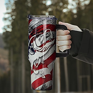 Gome 40oz Fishing Tumbler – American Flag Insulated Stainless Steel Cup with Handle, Lid & Straw, Birthday Gifts for Men, Fishing Gifts for Dad,Gift for Fishermen