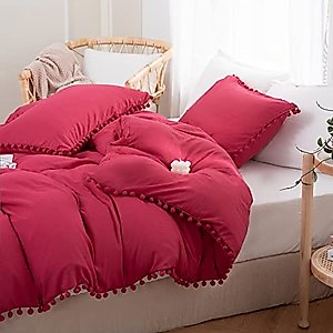 Magenta Duvet Cover Set Boho Bedding Set King Size Soft Washed Microfiber Burgundy Red Comforter Cover Set 1 Duvet Cover 2 Pillowcases(King, Magenta)