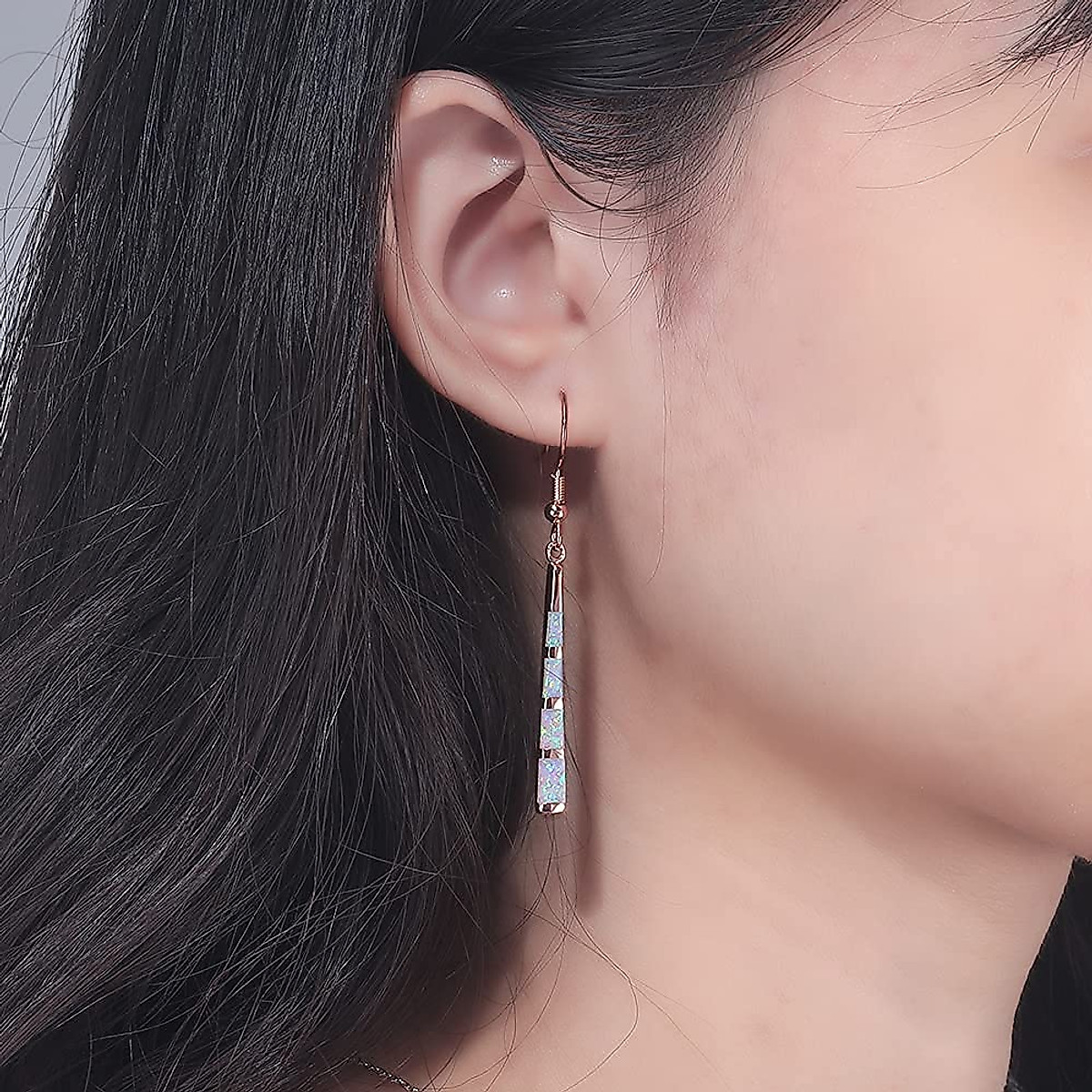 Opal Drop Earring-Rose Gold Plated Dangle Earrings Dangle Bar Earrings Women Jewelry Gemstone Dangle Earrings 2 1/8"