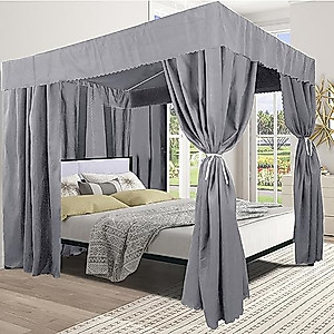 Kmhesvi Grey Canopy Bed Curtains - 4 Corner Post Bed Curtains Canopy King Bed Canopy Curtains for Adults Girls Bedroom Decoration(Grey, King)
