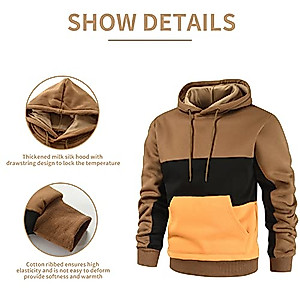 Rusaevon Men's Fleece Pullover Hoodie Sweatshrits Drawstring Hooded Color Block Hoody for Men with Kangaroo Pocket Brown X-Large