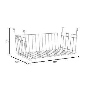 ClosetMaid 8279 24-Inch Wide Laundry Utility Hanger Shelf , White & Wire Hanging Shelf Basket for Storage, Organization in Closet or Pantry, No Assembly or Installation, Durable, White