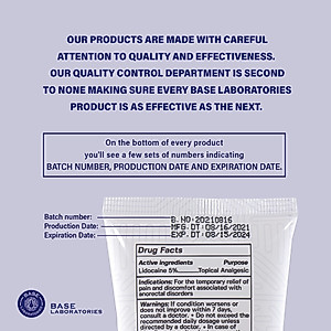BASE LABORATORIES 5% Lidocaine Numbing Cream for Tattoos, Piercings, Waxing - Tattoo Numbing Cream, Topical Anesthetic Cream I Numb Gel Brazilian, Microneedling, Microblading Lip Injections - 4 FL oz