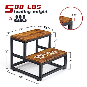 LIANTRAL Step Stools for Adults Kids, 2 Step Stool, Heavy Duty Steel & Sturdy Wide Pedal, Supports Up to 500lb, Foot Stool for Home, Office, RV - Rustic Brown