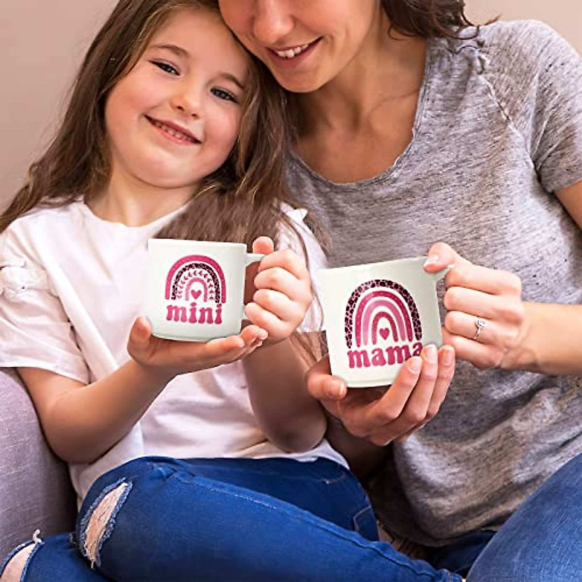 Nefelibata Mama Mini Mug Set of 2 Pink Leopard Boho Rainbow Mommy and Me Mother's Day Gifts Hot Cold Ceramic Cups Coffee Tumbler for Mother Daughter Mama and Me Matching Gift for Women