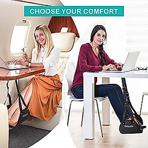 Airplane Foot Hammock | Adjustable Travel Footrest with Memory Foam | Portable Footrest Under Desk for Work Or Travel Relaxation | Comfortable Flight Carry-on Foot Rest - Black