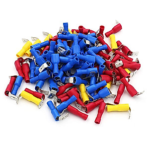 Baomain 1/4" Piggyback Spade Crimp Terminal Connector 0.5-6.0mm² 22-10 AWG Pack of 100