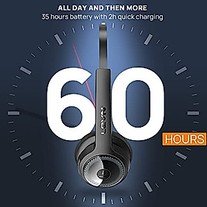 LEVN Bluetooth Headset, Wireless Headset with Microphone & Mute Button, 60Hrs Talk Time, On-Ear AI Noise Cancelling Headphones with Bluetooth 5.2 Multipoint for Trucker/Remote Work/Online Class/Zoom