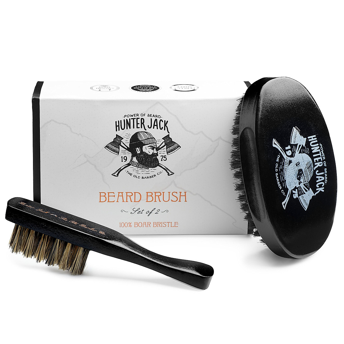 Beard Brush for Men - Natural Boar Bristle Beard Brush - Men's Beard Brush Kit - Small Soft Mustache Brush - Grooming Beard Kit for Men - Premium Mens Brush Set by Hunter Jack, 2pcs