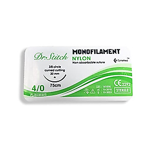 CynaMed Sutures Thread with Needle (12-Pack) - Training Sutures Pkg. of 12 (12, 4/0, 30mm Blade, 3/8 Reverse Cutting)