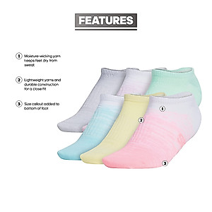 adidas Kids-Girl's Superlite Badge of Sport 3.0 No Show Socks (6-Pair), White/Beam Pink/Almost Yellow, Large
