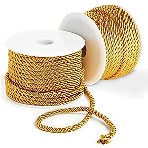 Bright Creations 36 Total Yards 5mm Twisted Gold Cord for Crafts, Gold Rope Ribbon for Sewing, Upholstery Trim,Household Decorations, 2 Rolls of 0.2" Reinforced Polyester Cordage, 18 Yards per Roll