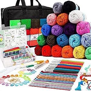 20 Large Acrylic Yarn Skeins-105 PCS Crochet Kit with Hooks Yarn Set, Premium Bundle Includes 2000 Yards Yarn Balls, Needles, Accessories, Ideal Starter Pack for Kids Adults Beginner Professionals