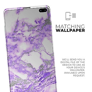 DesignSkinz Purple Marble & Digital Silver Foil V9 Protective Vinyl Decal Wrap Skin Cover Compatible with The Samsung Galaxy S20 (Screen Trim & Back Glass Skin)