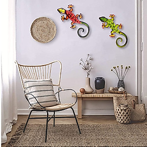 aboxoo Metal Gecko Wall Art Decor Lizard Sculpture Wall Hanging Ornaments Red Garden Decorations Inspirational Sculpture Indoor Outdoor for Home Bedroom Living Room Office Garden，(Red)