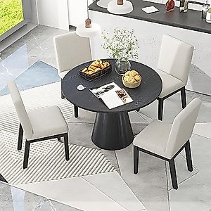 FIQHOME Round Set 5 Piece Retro Style, Wood 4,Kitchen Table and 4 Upholstered Chairs for Living, Dining Room,Black