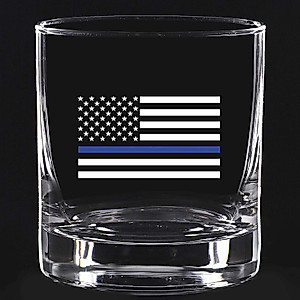 Lucky Shot - American USA Flag With Blue Line Design Whiskey Glass | United States Constitution and We The People | Old Fashioned Rocks Glasses | Whiskey Glasses Gift for Men (11 oz)