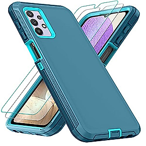ONOLA Compatible with Samsung A32 5G Case,Galaxy A32 5G Case with HD Screen Protector (2 Pack),Samsung Galaxy A32 5G Case 3 in 1 Durable Case (Lakeblue, A32 5G)