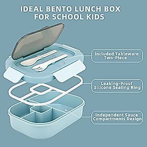 Bento Box for Kids,1.3L Bento Box Adult Lunch Box,Lunch Box Container for Kid/Adults/Toddler,Bento Boxes with 4 Compartment&Utensiles,Leak Proof,Microwave/Dishwasher/Freezer Safe(Light Blue)