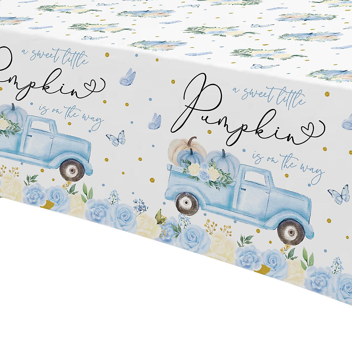 Srua Don Pumpkin Baby Shower Decorations Tablecloth Boy, Blue Little Pumpkin Baby Shower Party Supplies Table Cover, Thanksgiving Fall Pumpkin Baby Boy Decorations Table Cloth, 3 Pack (54in x 108in)