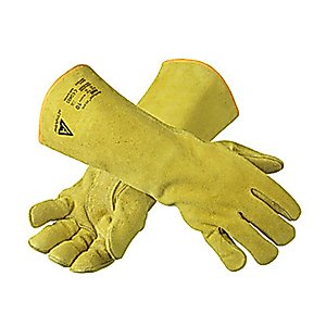 Ansell 43216090 ActivArmr Work Guard Heavy-Duty Special Purpose Glove, 16.3" Length, Yellow Premium Split Cowhide Leather Shell, Cotton Lined, Cotton Denim Guantlet Cuff, Size 9 (Pack of 36)