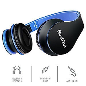 BESTGOT BG6002 Wired Kids Headphones for Kids Adults Children Headphones with Microphone Volume Control Foldable Headset with 3.5mm Plug Removable Cord (Black/Blue)