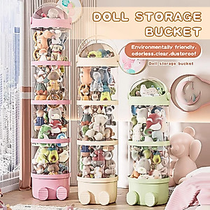 MOFGOE Pink Stuffed Animal Storage Tube, Transparent Toy Display Case, Large Storage Baskets for Kids Toys Room with LED String Light, Toy Storage for Room Decor,162cm