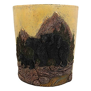 Ebros Wildlife Rustic Mountain Black Mama Bear with Cubs Family in Pine Trees Forest Bathroom Accent Figurine Accessories Western Country Cabin Lodge Decorative (Dry Waste Basket Trash Bin)