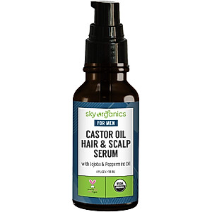 Sky Organics Men's Organic Castor Oil Hair & Scalp Serum for Hair, USDA Certified Organic to Moisturize, Support & Condition, 4 fl. Oz