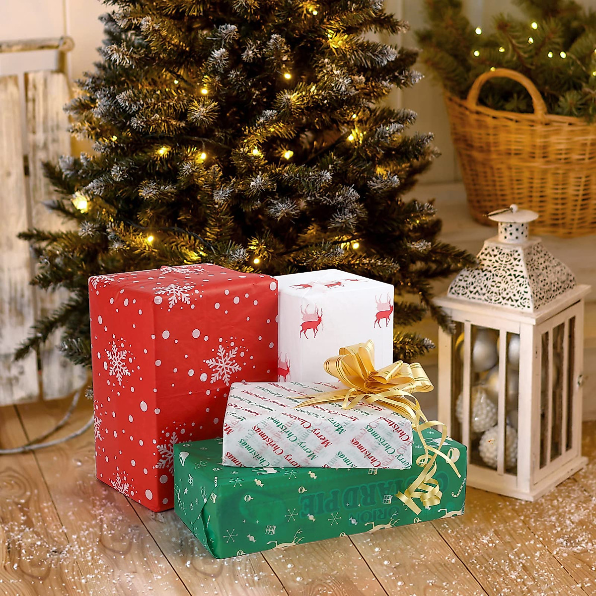 Naler Christmas Tissue Paper Bulk Pack Xmas Holiday Premium Decorative Gift Wrapping Tissue Paper for Christmas Gift Wrapping Birthday Festival Party Decoration, 20 X 20 Inch, 60 Sheets