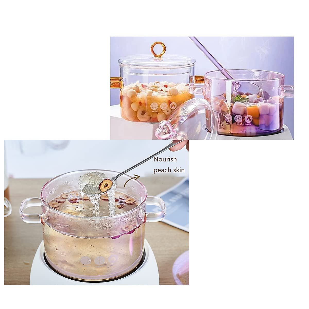 Pink Glass Saucepan with Lid and Handle, 1.5L/50oz Glass Cooking Pot, Glass Cooking Saucepan Safe for Pasta Noodle, Soup, Milk, Baby Food