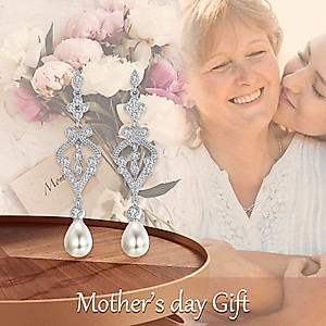 EVER FAITH 925 Sterling Silver CZ Freshwater Cultured Pearl Vintage 1920s Teardrop Chandelier Dangle Wedding Earrings