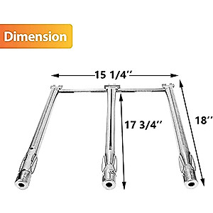 GRISUN 18 inch 69787 304 Stainless Steel Grill Burner for Weber Spirit 300 & Spirit II 300 Series - Spirit E310/320/310, S310 320 S330 Gas Grill with Front Control(2013 and Newer)
