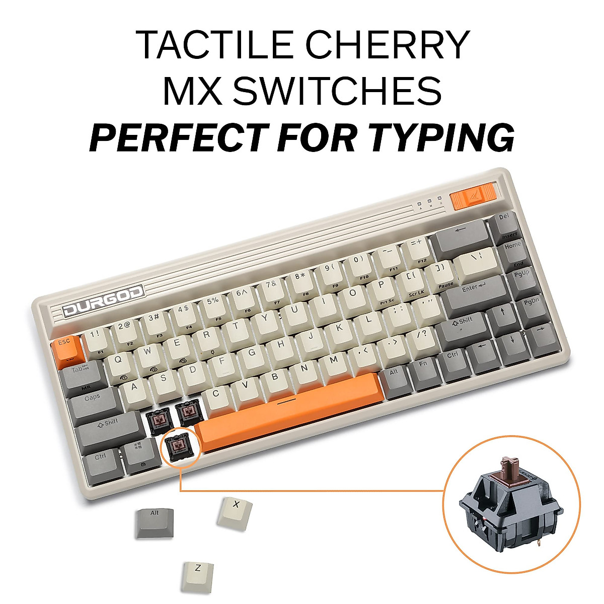 DURGOD Fusion Mechanical Retro Keyboard | 65% Layout | Wireless 2.4 GHz, Bluetooth 5.0, USB C | Doubleshot PBT | Up to 40 Days Battery Life | Windows, Android, iOS (Cherry MX Brown, Original)