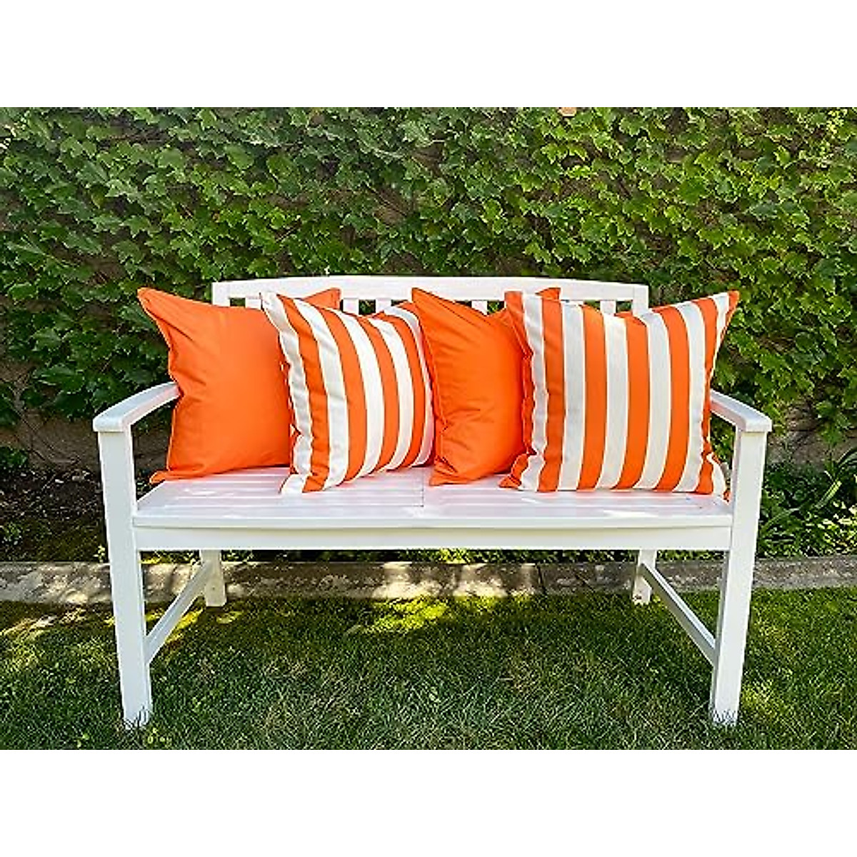 Ensperta Pack of 2 18x18 Outdoor Waterproof Orange Throw Pillow Covers and Inserts Included Decorative Square Cushion Patio Pillows for Patio Furniture (Orange Tiger)