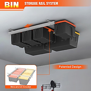 TORACK Garage Ceiling Bin Storage Rack, Overhead Tote Storage Rail System Heavy Duty Adjustable Tote Slide Garage Storage System(Black, Bins are not included)