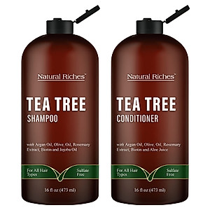 Natural Riches Refreshing Women's and Men's Shampoo and Conditioner Set - With Pure Tea Tree Oil, Boosts Shine, Tames Frizz, Sulfate-Free, Good for Dry, Itchy Scalp