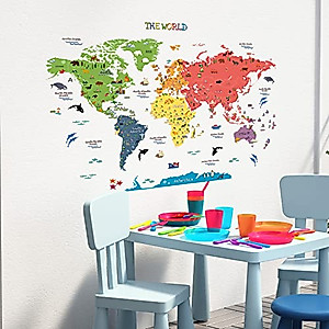 HomeEvolution Kids Educational Removable World Map Peel and Stick Large Wall Decals Stickers for Children Nursery Bedroom Living Room…
