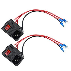 DEVMO 2pcs 10A 250V Rocker Switch Power Socket Inlet Module Plug 5A Fuse Switch with 18 AWG Wiring 3 Pin IEC320 C14 Connected Terminal Crimps and Wires