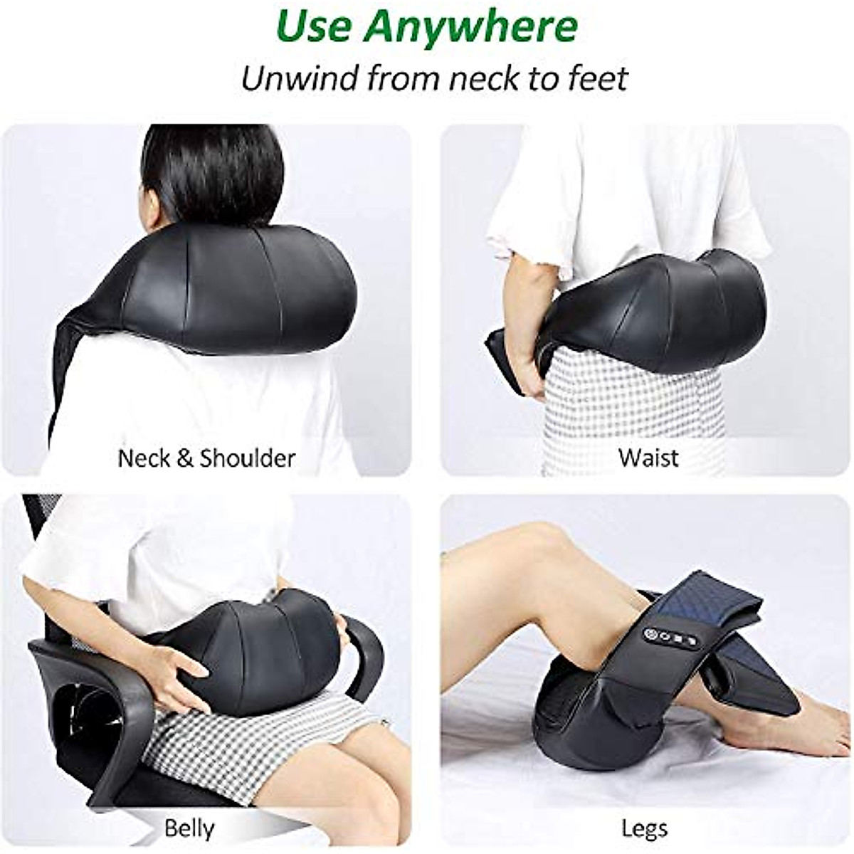 EAshuhe Neck and Shoulder Massager with Heat Shiatsu Back Massage Pillow with 3D Deep Tissue Kneading for Foot, Legs, Body Muscle - Use at Home, Office & Car