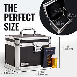 Vaultz Combination Lock Box - Pack of 1 - 10 x 7.25 x 7.75 Inch Standard Safe with Key and Combo Lock for Important Documents, Medicine & Money - BLACK
